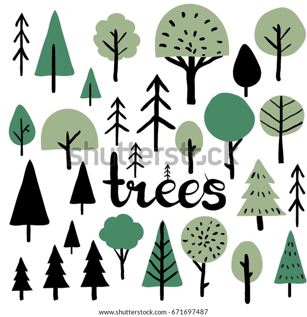 Geometric Forest Set Simple Minimalist Trees Stock Vector (Royalty Free ...