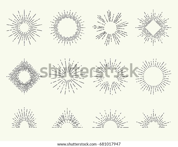 Geometric Hand Drawn Sun Beams Round Stock Vector (Royalty Free) 681017947