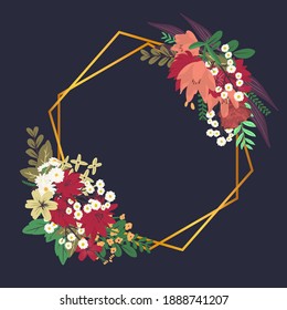 Geometric Hexagon Flower Frame On Dark Stock Vector (Royalty Free ...