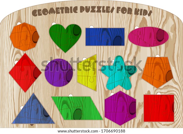 Geometric Shapes Puzzles Wood Material Stok Vektör (Telifsiz) 1706690188