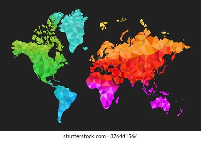 Vektor Stok Geometric World Map Continents Made Triangles (Tanpa ...