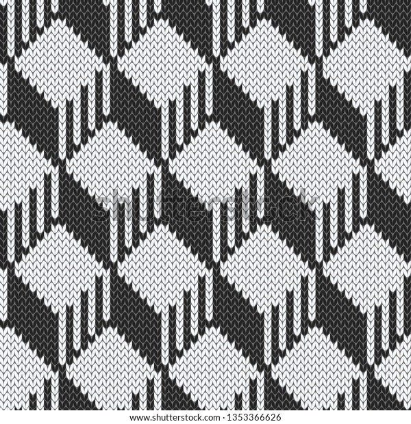 Geometrical jacquard knitted seamless pattern. Black and white ...