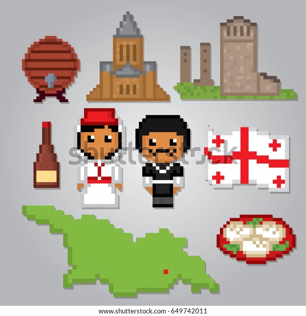Georgia Country Icons Set Pixel Art Stock Vector (Royalty Free) 649742011