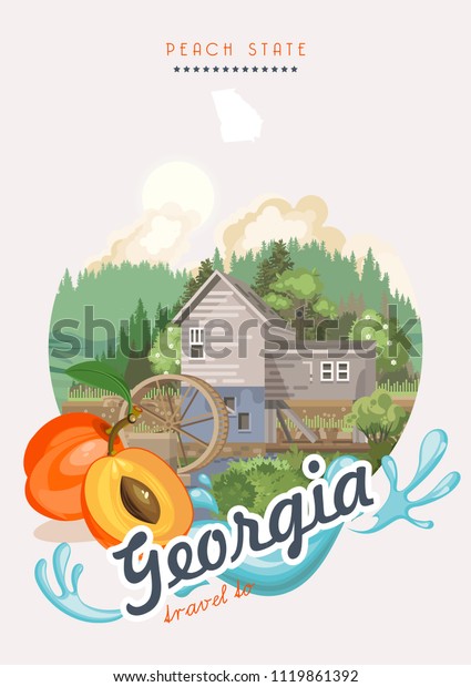 Georgia Usa Postcard Peach State Vector Stock Vector (Royalty Free ...