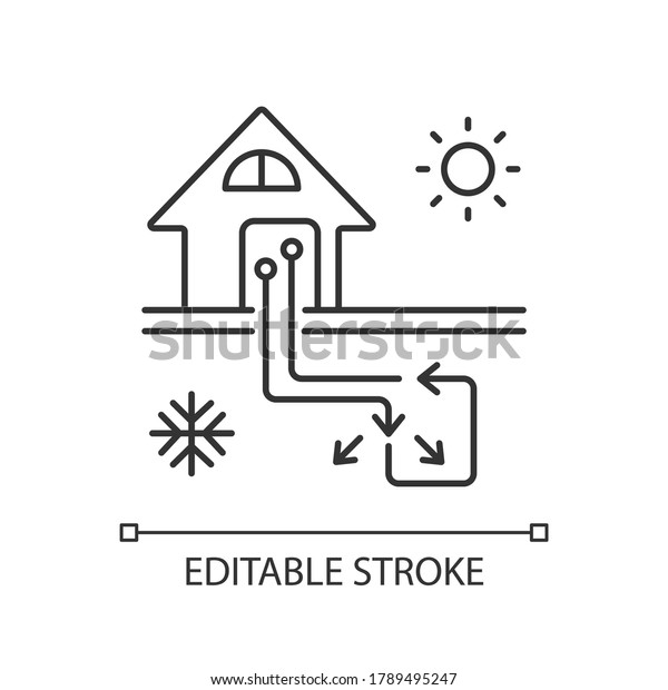 Geothermal Heating Cooling System Linear Icon Stock Vector (Royalty ...