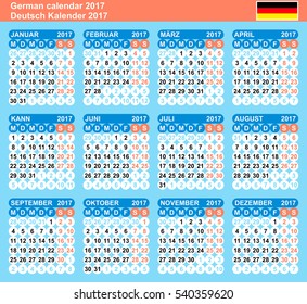 German Calendar 2017 Vector Template Numbers Stock Vector (Royalty Free ...