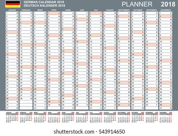 German Calendar 2018 Planning Calendar Template Stock Vector (Royalty ...