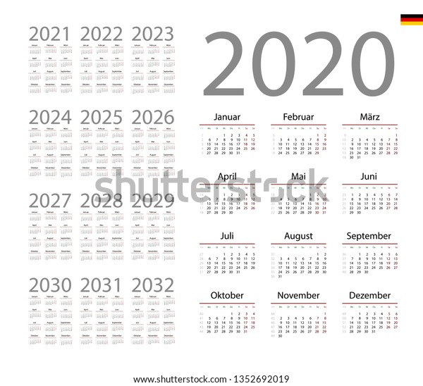 German Calendar 2020 Week Starts On Stock Vector (Royalty Free ...