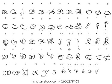 Deutsch-kursive, handgeschriebene Alphabet-Großbuchstaben, genannt ...