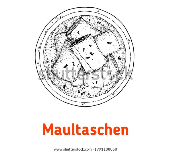 German Maultaschen Hand Drawn Vector Illustration Stock Vector (Royalty ...