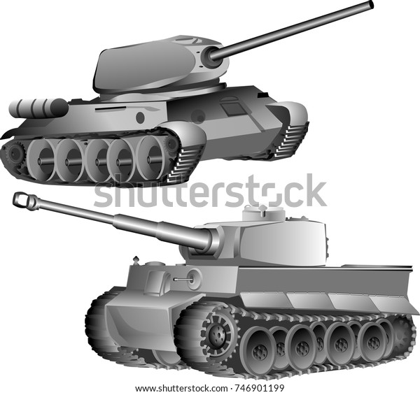 German Tiger Tank Soviet Tank T34 Stock Vector (Royalty Free) 746901199