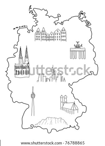 Germany Doodle Map Famous Places Berlin Stock Vector (Royalty Free ...
