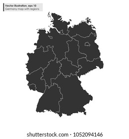 Germany Map Regions Vector Line Illustration 스톡 벡터(로열티 프리) 1052094146 ...