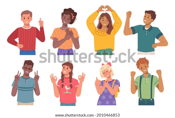 Gesturing Children Showing Signs Hands Expression Stock Vector (Royalty ...