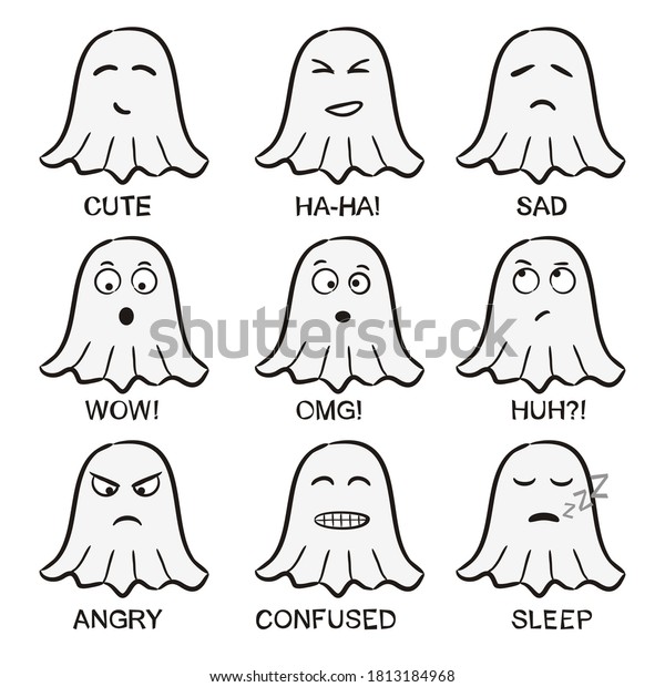Ghost Emoji Funny Hand Drawn Ghosts Stock Vector (Royalty Free) 1813184968