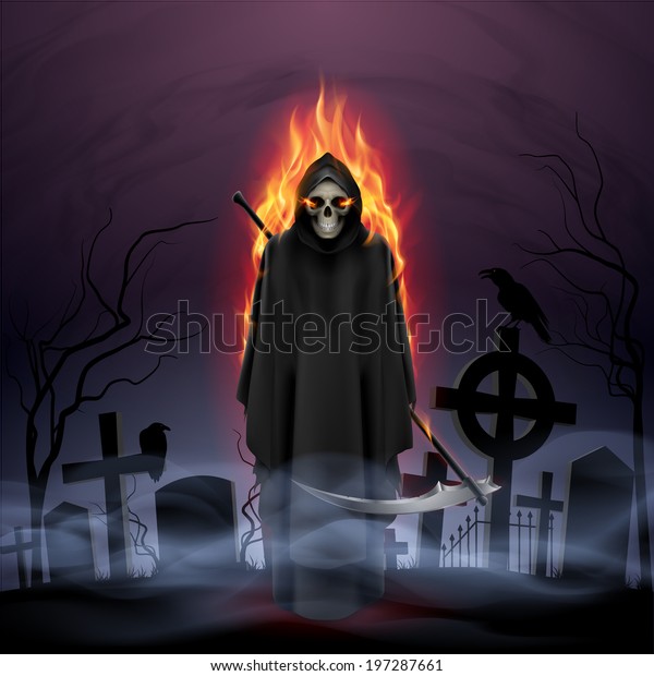 Ghost Fire Scythe Night Stock Vector (Royalty Free) 197287661