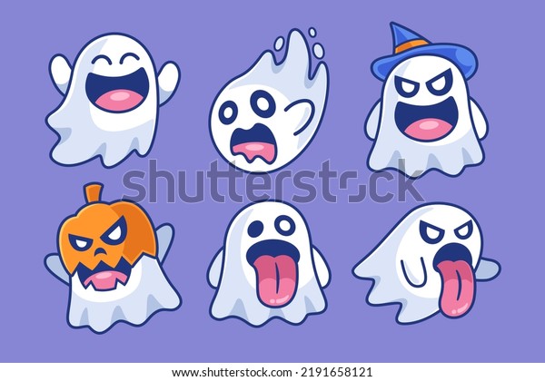 Ghost Halloween Cartoon Character Set Stock Vector (Royalty Free ...