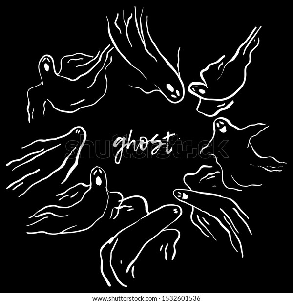 Ghosts Black White Ink Drawing Halloween Stock Vector (Royalty Free ...