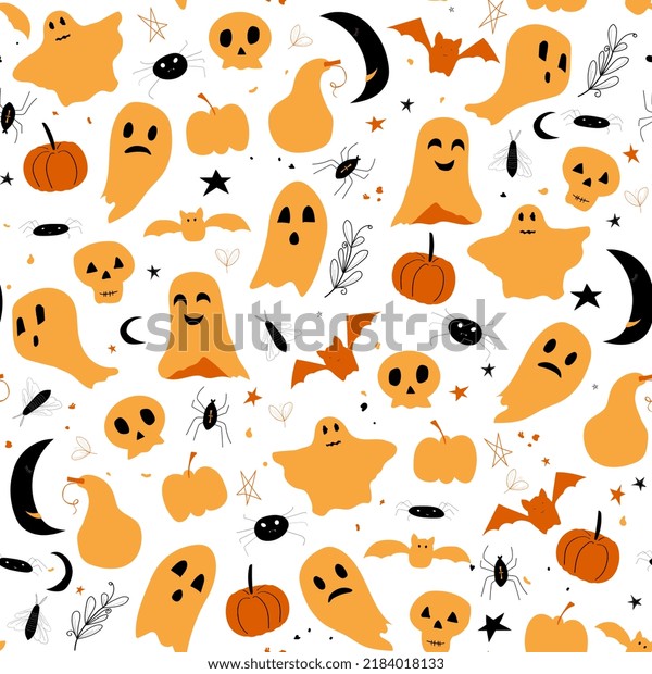 Ghosts Skulls Seamless Pattern Cute Background Stock Vector (Royalty ...