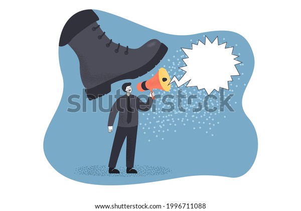 Giant Army Boot Threatening Crush Man Stock Vector (Royalty Free ...