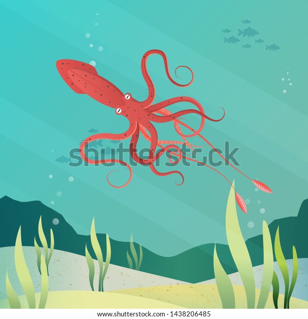 Giant Squid Ocean Vector Illustration Style Stock Vector (Royalty Free ...