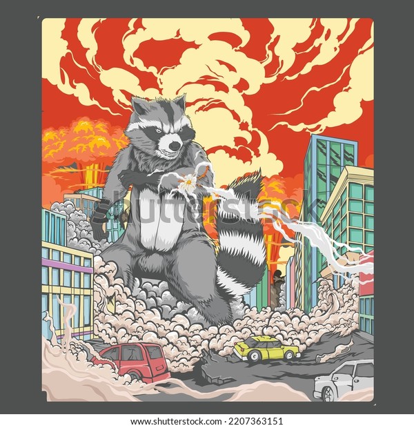 Giant Tanuki Vector Illustration Design Attacking Stock Vector (Royalty ...