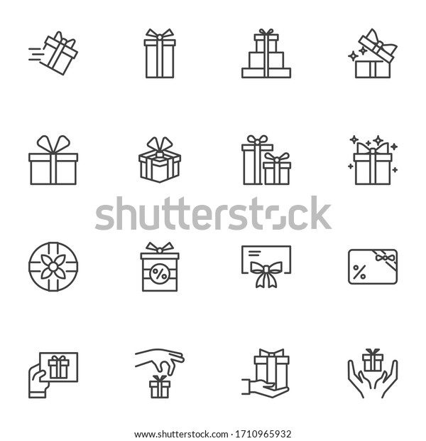 Gift Box Line Icons Set Outline Stock Vector (Royalty Free) 1710965932 ...
