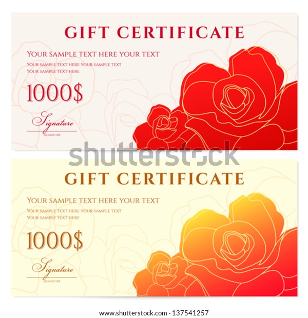 Gift Certificate Voucher Template Flower Pattern Stock Vector (Royalty ...