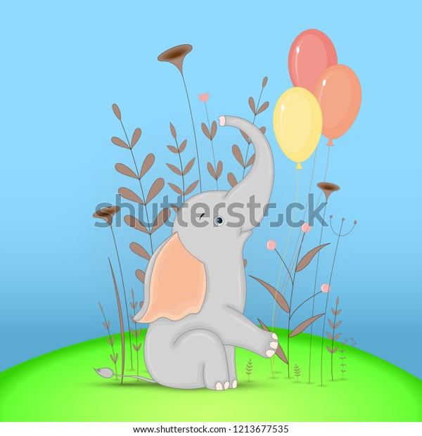 Gift Postcard Cartoon Animals Elephant Decorative Stock Vector (Royalty ...
