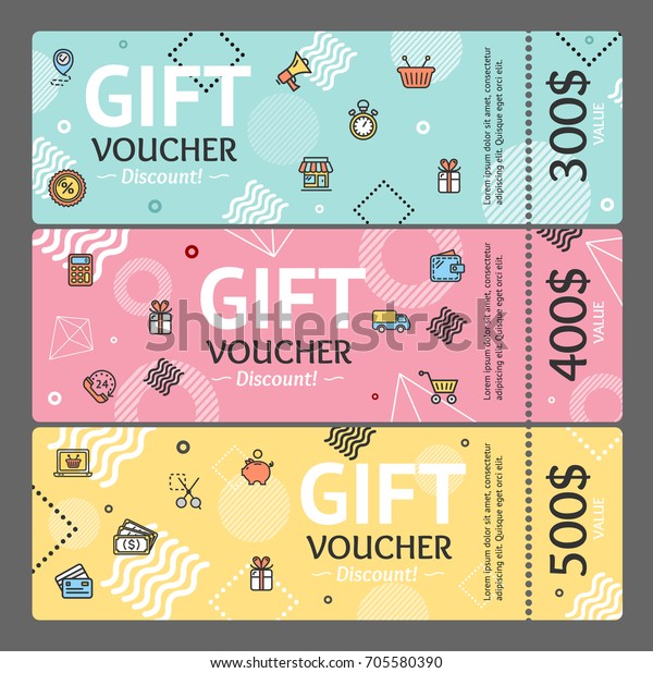 Gift Voucher Card Horizontal Set Template Stock Vector (Royalty Free ...