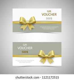 Gift Voucher Design Golden Bow Template Stock Vector (Royalty Free ...