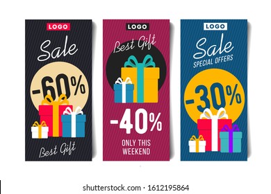 Gift Voucher Flyer Vertical Set Template Stock Vector (Royalty Free ...