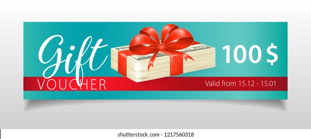 Gift Voucher Lettering Dollar Banknotes Ribbon Stock Vector (Royalty ...