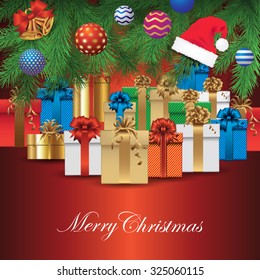 Gifts Under Christmas Tree Vector Illustration Stock Vector (Royalty ...