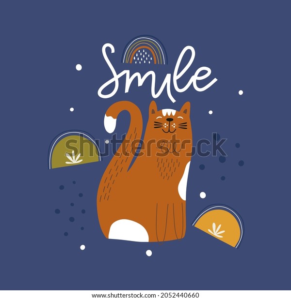 Ginger Cute Cat Spring Time Cartoon Stock Vector (Royalty Free ...