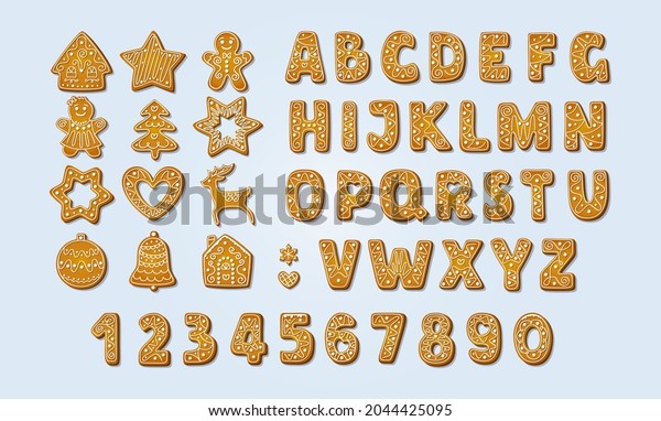 Gingerbread Alphabet Font Numbers Winter Icingsugar Stock Vector ...
