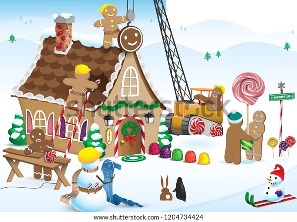 Gingerbread House Construction Stock Vector (Royalty Free) 1204734424