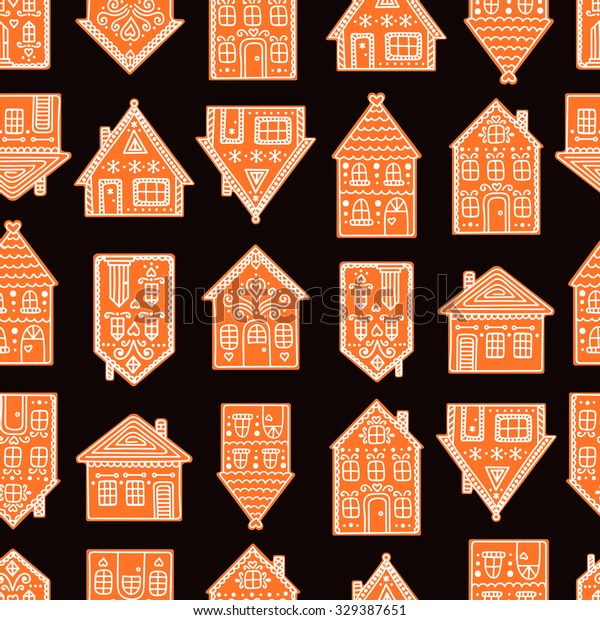 Gingerbread Houses Seamless Pattern Gingerbread House Stock Vector ...