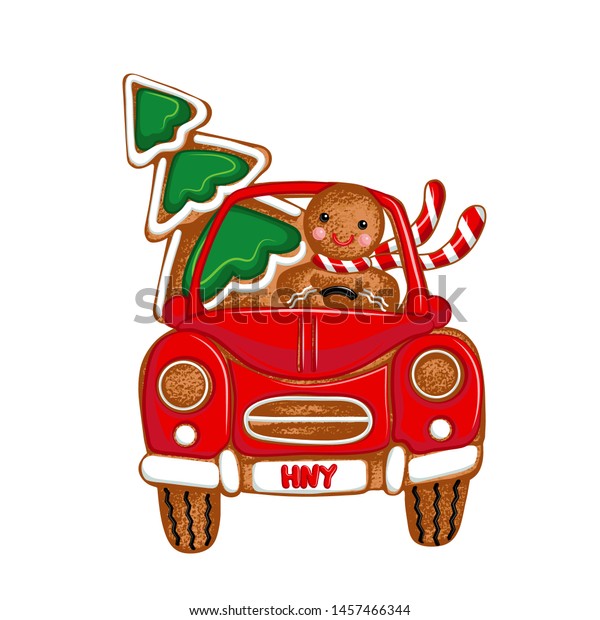 Gingerbread Man Driver Christmas Car Christmas Stock Vector (Royalty ...