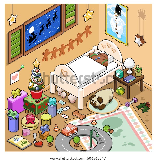 Gingerbread Man Sleeps His Bed Christmas Stock Vector (Royalty Free ...