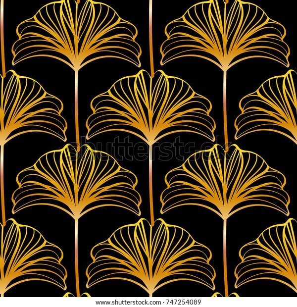 Ginko Leaves Seamless Pattern Art Nouveau: vector de stock (libre de ...