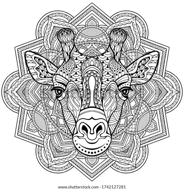 Giraffe Coloring Handdrawn Style Zentangle Doodle Stock Vector (Royalty ...