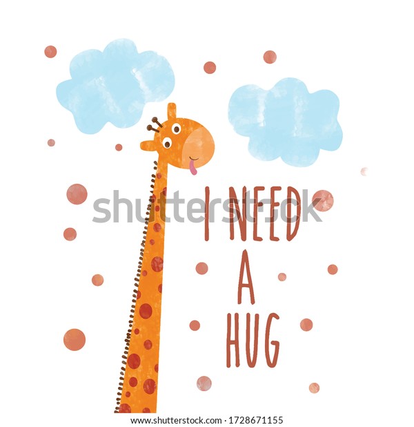 Giraffe Cute Hero Hug Slogan Stock Vector (Royalty Free) 1728671155 ...