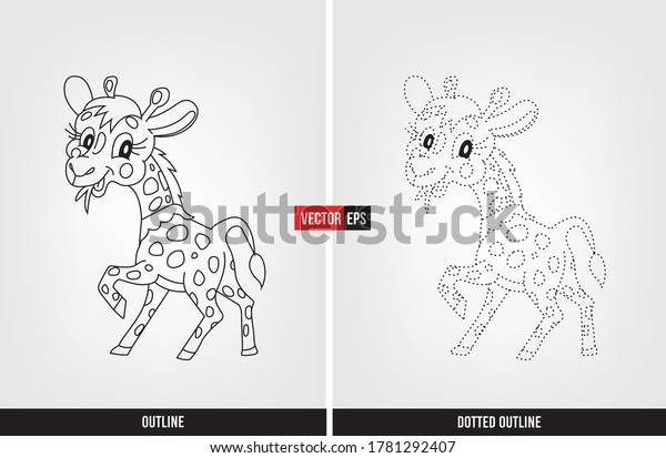 Giraffe Illustration Color Trace Tracing Worksheet Stock Vector ...