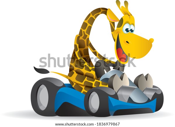 Giraffe Racing Go Kart Stock Vector (Royalty Free) 1836979867 ...