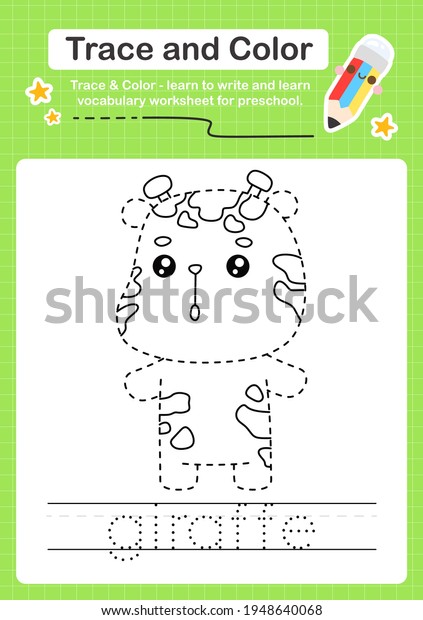Giraffe Trace Color Preschool Worksheet Trace Stock Vector (Royalty ...