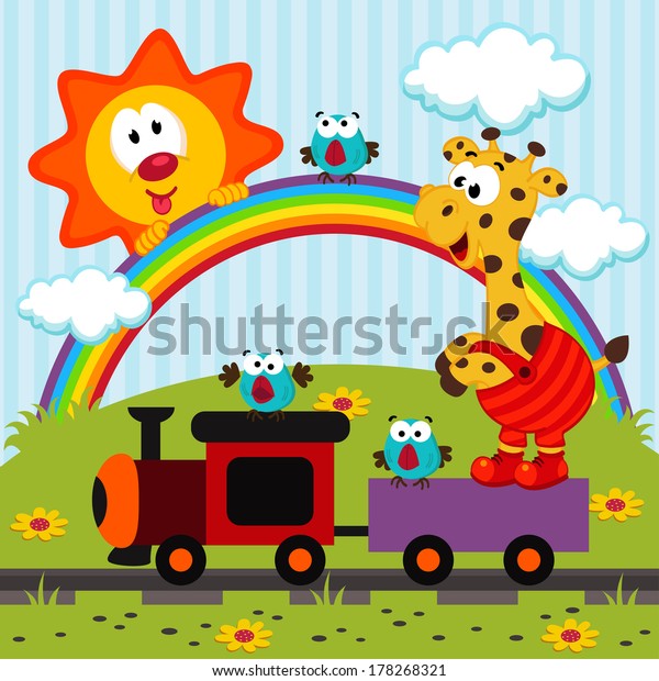 Giraffe Travels By Train Vector Illustration Stock Vector (Royalty Free ...