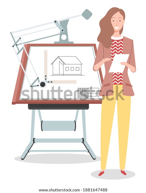 Girl Architect Working On Project Vector Stock Vector (Royalty Free ...