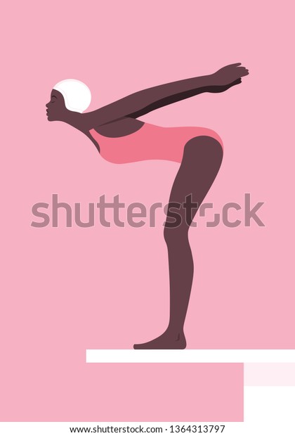 Girl Bathing Suit Preparing Jump Springboard Stock Vector (Royalty Free ...