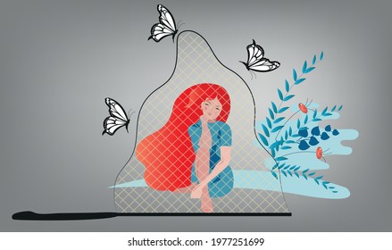 Girl Captivity Psychological Problems Flat Illustration Stock Vector ...